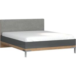 OTTO home Bettgestell &raquo;Onyx, FSC-zertifiziert, hochwertige UV Lackierung Hochglanz anthrazit&laquo; mit Metallf&uuml;&szlig;en, mit gepolstertem Kopfteil, Liegefl&auml;che 