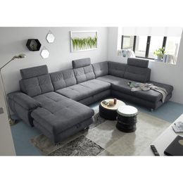 ED EXCITING DESIGN Wohnlandschaft &raquo;Alba U-Form&laquo; mit Bettfunktion, Bettkasten, Armteilverstellung & Kopfst&uuml;tzen grau 100% Polyester B/H/T: 349cm x 88cm