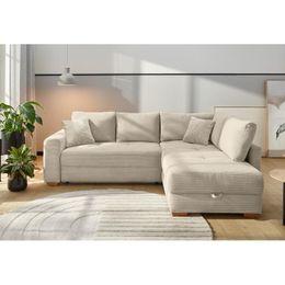 Jockenh&ouml;fer Ecksofa &raquo;Sunset L-Form, B: 257 cm, Liegefl. 160x223 cm Dauerschlafsofa&laquo; Tonnentaschen-Federkern, Kaltschaumtopper, Bettkasten & Zierkissen grau Korpus