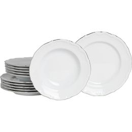 Creatable Tafelservice &raquo;Maria Theresia, Tafel-Service 12-tlg&laquo; Teller Set, Traditionelle Porzellanform silber Porzellan 12 Stk.
