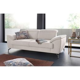 Sit & More sit&more 2-Sitzer &raquo;Percy&laquo; 12 cm Fu&szlig;h&ouml;he, Sitztiefenverstellung, wahlweise Kopfteilverstellung beige B/H/T: 197cm x 77cm x 112cm, Feinstruktur,mit 
