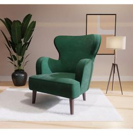 Home Affaire Sessel &raquo;SICILIA&laquo; moderner Ohrensessel gr&uuml;n 100% Polyester Samtoptik, B/H/T: 88cm x 88cm x 64cm