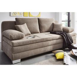 Jockenh&ouml;fer Schlafsofa &raquo;Lindau, B: 203 cm, Liegefl. 160x203 cm&laquo; mit Schlaffunktion, Bettkasten, Zierkissen & Kaltschaumtopper beige Luxus-Microfaser (100% 