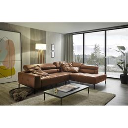 Home Affaire Ecksofa &raquo;Claya, L-Form, incl. Kopfteilverstellung, Breite 276 cm&laquo; wahlweise elektrischer Sitzvorzug braun 100% Leder B/H/T: 276cm x 71cm 