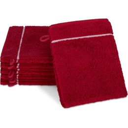 Ross Waschhandschuh &raquo;&Uuml;berkaro 9032&laquo; 100% Baumwolle, made in Germany rot Frottier, Frottier B/L: 12cmx20cm, 6 Stk., Karo Streifen, 6 Waschhandschuhe, 