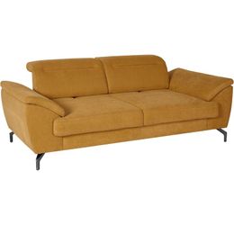 Sit & More sit&more 2,5-Sitzer &raquo;Percy&laquo; 15 cm Fu&szlig;h&ouml;he, Sitztiefenverstellung, wahlweise Kopfteilverstellung gelb B/H/T: 207cm x 80cm x 112cm, Luxus-Microfaser 