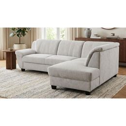 OTTO home Ecksofa &raquo;Silkeborg 254 x 186 cm, formsch&ouml;nes Sofa mit dunklen F&uuml;&szlig;en&laquo; mit Schlaffunktion, L-Form, pflegeleichter, weicher Luxus-Microfaser 