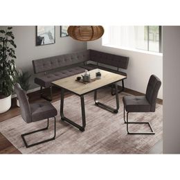 Hela Essgruppe &raquo;RUHR&laquo; 4 Stk. tlg. Kufentisch 140x90 cm, Schwingstuhl und Bank mit Federkorb, Komfortsitz braun Microfaser, Sitzbreite Eckbank rechts: 