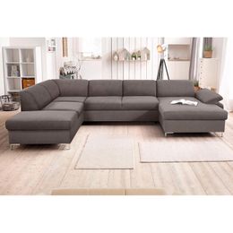 DOMO collection Wohnlandschaft &raquo;Santana mit viel Platz, komfortabel, moderner Fu&szlig;, bequeme Armlehne&laquo; wahlweise mit Bettfunktion, U-Form grau 