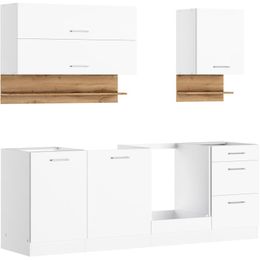 KOCHSTATION K&uuml;chenzeile &raquo;KS-Milan&laquo; 220 cm breit, robuste Metallausz&uuml;ge, viel Stauraum wei&szlig; B/H/T: 220cm x 200cm x 60cm, ohne Arbeitsplatte und E-