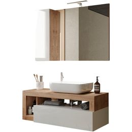 Welltime Badm&ouml;bel-Set &raquo;Hamburg, Badezimmerset 2tlg. Breite 110 cm, Badm&ouml;bel, Waschtisch inkl.&laquo; Spar-Set, 2 Stk. tlg. braun B/H/T: 110cmcm x 190cmcm x 