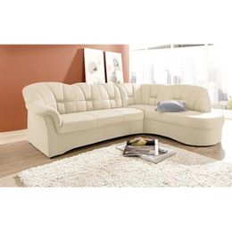 DOMO collection Ecksofa &raquo;Papenburg, zeitlose R&uuml;ckensteppung, elegante Armlehne, L-Form&laquo; mit Ottomane, wahlweise mit Bettfunktion beige Kunstleder 