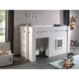 Vipack Hochbett &raquo;Noah, ein tolles Budenbett mit hoher Standfestigkeit, wei&szlig; lackiert&laquo; B/H/Tca.214x120x96cm, Leiter rechts/links m&ouml;glich, Absturzschutz oben, 