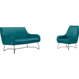 Egoitaliano Polstergarnitur &raquo;Namy, Designobjekt mit hohem Sitzkomfort und toller Detailverarbeitung&laquo; Set aus 2-Sitzer und Sessel, edles Metallgestell blau Luxus-