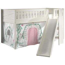 Vipack Hochbett &raquo;Scott&laquo; Made in Europe, m. Rutsch-/Leiterturm, LF 90x200 cm, Vorhang, Tunnel, 4 Designs wei&szlig; 100% Baumwolle Bettmit Rutsche und Leiter, 
