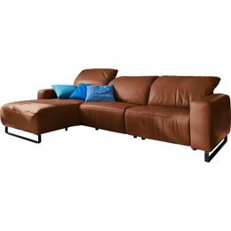 Home Affaire Ecksofa &raquo;Juist L-Form&laquo; mit Kopfteilverstellung und schwarzen Metallkufen braun NaturLEDER (echtes Rindsleder);Luxus-Microfaser Lederoptik