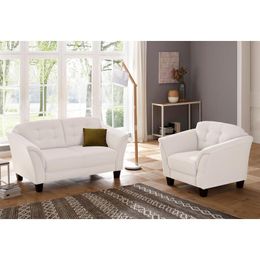 OTTO home Sessel &raquo;Trondheim&laquo; mit Federkern, Knopfheftung im R&uuml;cken, F&uuml;&szlig;e Buche beige Flachgewebe (100% Polyester);Luxus-Microfaser (90% Polyester, 10%
