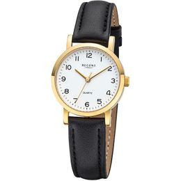 Regent Uhren Regent Damen Quarzuhr Armbanduhr, Damenuhr, Mineralglas, Lederarmband, analog, &Oslash;28 mm schwarz Einheitsgr&ouml;&szlig;e