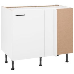 Optifit Eckunterschrank &raquo;Elga&laquo; mit Soft-Close-Funktion, h&ouml;henverstellbaren F&uuml;&szlig;e, Breite 100 cm wei&szlig; Holzwerkstoff wei&szlig;, B/H/T: 100cm x 87cm x 58,4cm, 