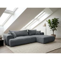 WERK2 Ecksofa &raquo;Ewela-Bubble, inkl. Bettfunktion & Bettkasten, bequem, Breite 265cm&laquo; moderner Boucle Bezug, Liegefl&auml;che 200/140cm grau 100% Polyester B