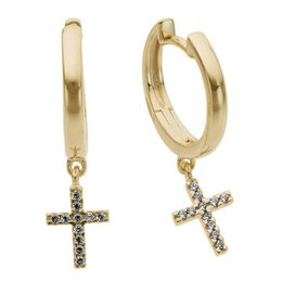 Firetti Damen Paar Creolen &raquo;Schmuck Geschenk Gold 333 Kreuz&laquo; mit Brillant - Krappenfassung gold 0,08, 0,08 P2 = erkennbare Einschl&uuml;sse, Diamanten 