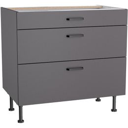 KOCHSTATION Unterschrank &raquo;KS-Paula&laquo; 90 cm breit, 87 cm hoch, mit 1 Schubkasten, 2 Ausz&uuml;ge grau anthrazit, B/H/T: 90cm x 87cm x 58,4cm, Schubladen: 3 
