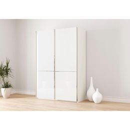 Musterring Schwebet&uuml;renschrank &raquo;Imola W&laquo; inkl. Einlegeb&ouml;den und Kleiderstangen, mit Glast&uuml;ren und Aufleistungen wei&szlig; Floatglas, Holzwerkstoff B/H/T: 148,9cm x 