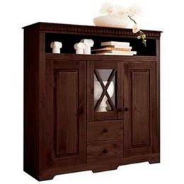 OTTO home Highboard &raquo;Lisa&laquo; Stauraumschrank aus massivem Kiefernholz, mit dekorativen Fr&auml;sungen braun Massivholz B/H/T: 130cm x 125cm x 35cm, 2 Stk., 