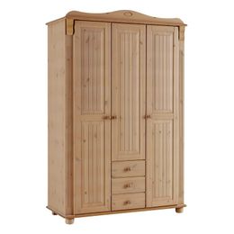 OTTO home Kleiderschrank &raquo;Adele&laquo; aus massiver Kiefer, Landhausstil beige Massivholz B/H/T: 130cm x 191cm x 53,5cm, Schubladen: 3 Stk. T&uuml;ren: 3 Stk.