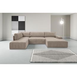 WERK2 Wohnlandschaft &raquo;Rotterdam, U-Form, in kuschelweichem Cord oder Breitcord. Breite 329cm&laquo; Design Sofa mit Schlaffunktion & Bettkasten, Cord, 