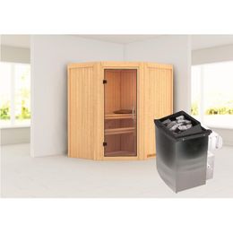 Karibu Sauna &raquo;&raquo;Liyah&laquo; mit Klarglast&uuml;r naturbelassen&laquo; in verschiedenen Ausf&uuml;hrungen erh&auml;ltlich beige Saunaofen, integrierte Steuerung, (ohne Ofen)