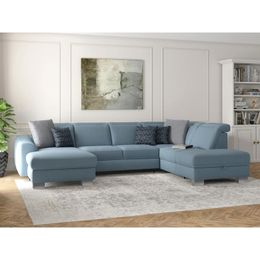 Sit & More sit&more Wohnlandschaft &raquo;Dundee U-Form&laquo; mit Federkern und Edelstahlf&uuml;&szlig;en, wahlweise mit Kopfteilverstellung blau B/H/T: 338cm x 86cm x 219cm, Struktur