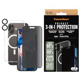 PanzerGlass Displayschutzglas &raquo;3-in-1 Privacy Protection, Glass, Hoops, Case&laquo; f&uuml;r Apple iPhone 16 Plus Displayschutzfolie, Schutzfolie, 