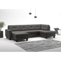 OTTO home Wohnlandschaft &raquo;Varese&laquo; wahlweise mit Schlaffunktion und Bettkasten grau B/H/T: 304cm x 91cm x 170cm, NaturLEDER Stoff, Ottomane rechts, 