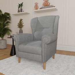 Home Affaire Ohrensessel &raquo;OSTIANO B/T/H: 80/82/98 cm, Sessel&laquo; Einzelst&uuml;ck, dicke geschwungene Armlehnen, uni und kariert grau 92% Polyester, 8% Nylon 