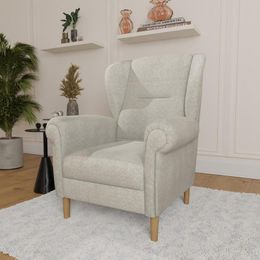 Home Affaire Ohrensessel &raquo;OSTIANO B/T/H: 80/82/98 cm, Sessel&laquo; Einzelst&uuml;ck, dicke geschwungene Armlehnen, uni und kariert beige 92% Polyester, 8% Nylon
