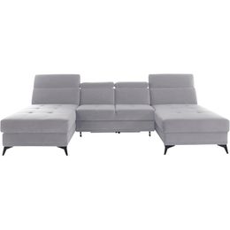 OTTO home Wohnlandschaft &raquo;Cardiz U-Form&laquo; inkl.Kopfteilverstellung und Federkern wahlweise mit Schlaffunktion grau Webstoff (100% Polyester);Luxus-