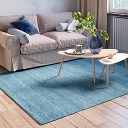 MyFlair Wollteppich &raquo;Isra&laquo; rechteckig 1,5 mm H&ouml;he Kurzflor, Handweb Teppich, meliert, reine Wolle, handgewebt blau Wolle B : 290cm 1 Stk., 1,5mm, L: 200cm