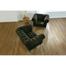 Home Affaire Loveseat &raquo;Tinnum Loveseat, Chesterfield Sessel&laquo; schwarz Luxus-Microfaser Vintageoptik (66% PU, 27% Polyester, 7% Baumwolle);Struktur 