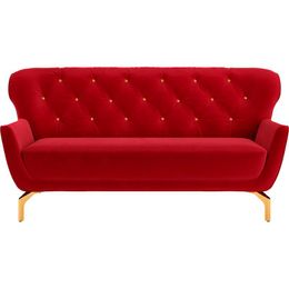 Sit & More sit&more 3-Sitzer &raquo;Orient 3&laquo; inkl. 2 Zierkissen mit Strass-Stein, goldfarbene Metallf&uuml;&szlig;e rot 100% Polyester B/H/T: 183cm x 89cm x 88cm, Samtoptik