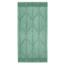 Kleine Wolke Duschtuch &raquo;Leaf, Gr&ouml;&szlig;e 70/140 cm&laquo; Blatt Motiv, Hoch-Tief Effekt, Bord&uuml;re, weich gr&uuml;n Frottier, Baumwolle B/L: 70cmx140cm, 1 Stk., Frottier