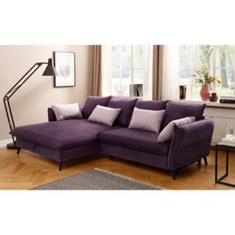 Home Affaire Ecksofa &raquo;Tirano, moderne Optik, komfortabel, Breite 274cm,L-Form&laquo; wahlweise mit Bettfunktion und Bettkasten lila B/H/T: 274cm x 88cm x 