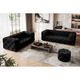 Home Affaire 3-Sitzer &raquo;FOLLINA&laquo; 3-Sitzer Sofa mit klassischer Chesterfield-Knopfheftung schwarz 100% Polyester B/H/T: 226cm x 71cm x 100cm, Samtoptik