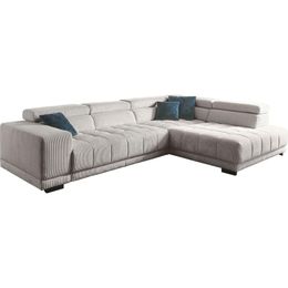 Die PlanBar Ecksofa &raquo;MP-IN15053 L-Form breiter Schenkel&laquo; wahlweise mit Kopfteilverstellung und manueller Vorziehbank grau 100% Polyester B/H/T: 323cm 
