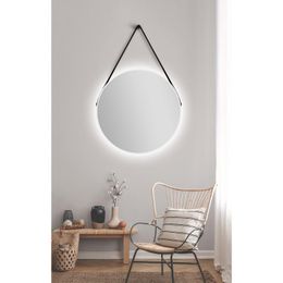 Talos LED-Lichtspiegel rund, mit indirekter LED Beleuchtung, matt &Oslash; 80 cm wei&szlig; &Oslash; 80cm, Lederoptik