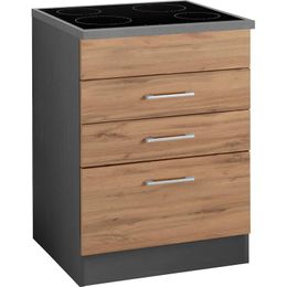 KOCHSTATION Kochfeldumbauschrank &raquo;KS-Colmar&laquo; 60 cm, mit Metallgriff, 2 Schubk&auml;sten und 1 Auszug grau Holzwerkstoff grafitgrau, B/H/T: 60cm x 85cm x 