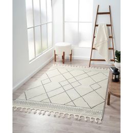 MyFlair Hochflor-Teppich &raquo;Moroccan Design, LAGERR&Auml;UMUNG&laquo; rechteckig 24 mm H&ouml;he modern, marokkanisches Design, Rauten Muster, weich, mit Fransen grau Polyester