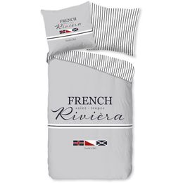 PURE luxury collection Wendebettw&auml;sche &raquo;French&laquo; 2 Stk. Mikrofaser, Pflegeleicht, Rei&szlig;verschluss, Wendeoptik, Maritim, Grau grau Microfaser, 
