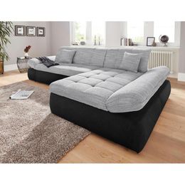 DOMO collection Ecksofa &raquo;PB MORIC wahlweise mit Bettfunktion + Armteilverstellung, L-Form&laquo; im XXL-Format, B/T/H:300/172/80 cm, feine Steppung silber 