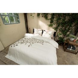 Kayori Wendebettw&auml;sche &raquo;Habo&laquo; 2 Stk. Mit stilvoller Stickerei beige Perkal (Bio-Baumwolle), Obermaterial: 100% Baumwolle B/L: 155cm x 220cm, 1 Stk., 1